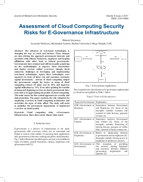 (PDF) Assessment of Cloud Computing Security Risks for E-Governance Infrastructure