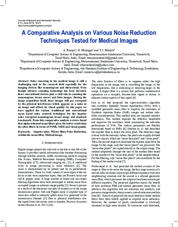 (PDF) A Comparative Analysis on Various Noise Reduction Techniques ...