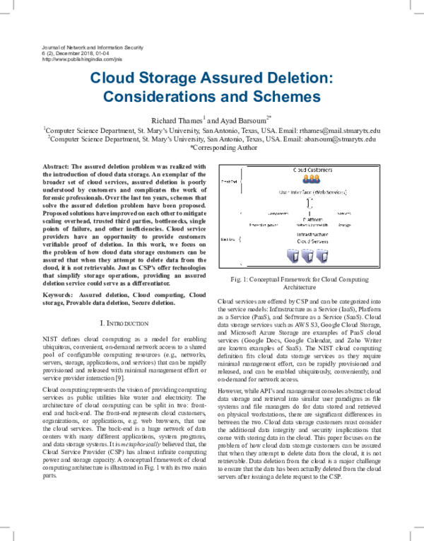 Pdf Cloud Storage Assured Deletion Considerations And Schemes