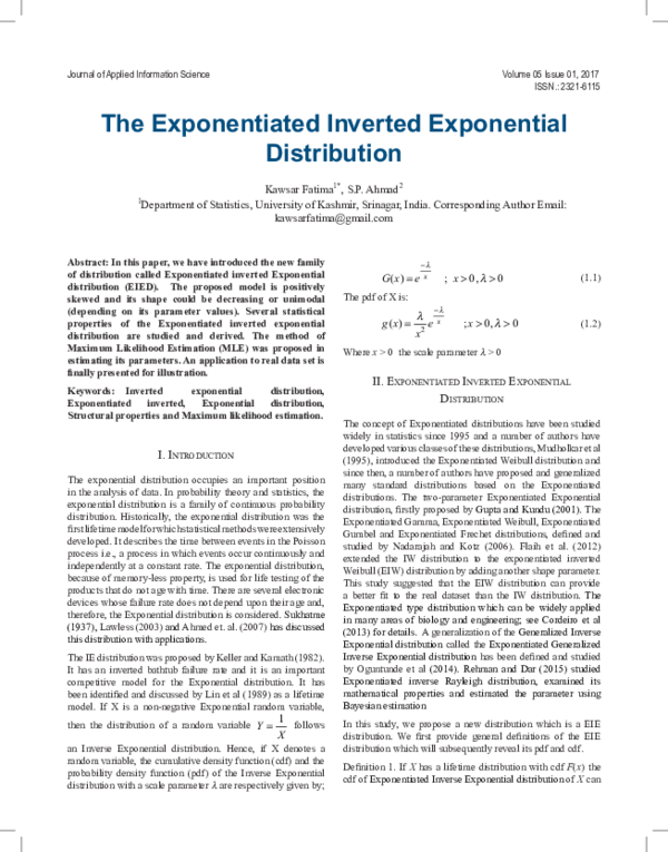(PDF) The Exponentiated Inverted Exponential Distribution