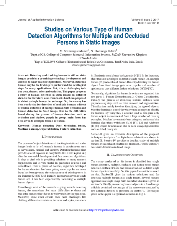 (PDF) Studies on Various Type of Human Detection Algorithms for ...