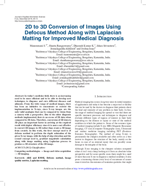 (PDF) 2D to 3D Conversion of Images Using Defocus Method Along with Laplacian Matting for ...