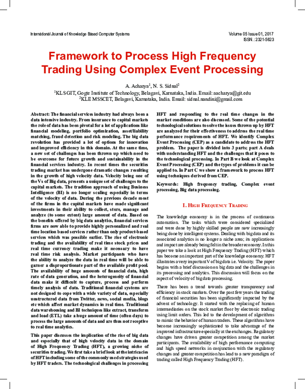 Pdf Framework To Process High Frequency Trading Using Complex Event Processing Publishing
