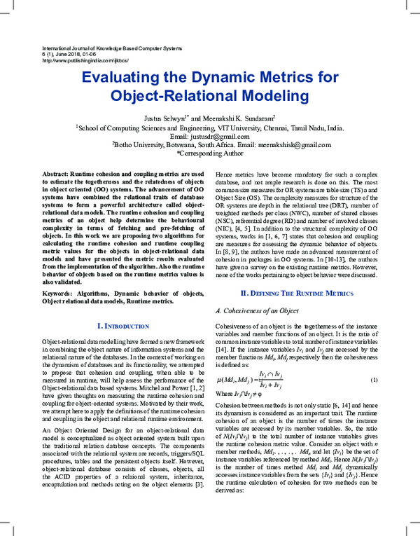 (PDF) Evaluating the Dynamic Metrics for Object-Relational Modeling