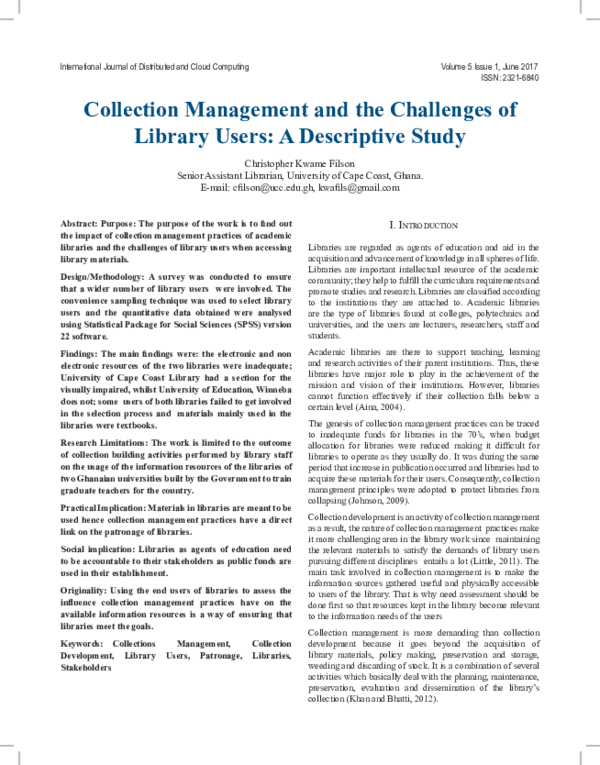 (PDF) Collection Management and the Challenges of Library Users: A ...