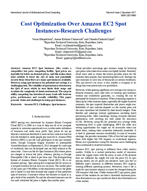 (PDF) Cost Optimization Over Amazon EC2 Spot Instances-Research Challenges