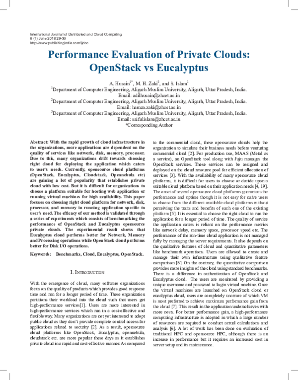 (PDF) Performance Evaluation of Private Clouds: OpenStack vs Eucalyptus