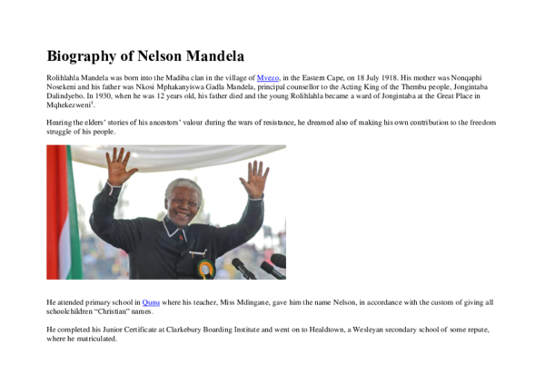 (DOC) Biography of Nelson Mandela
