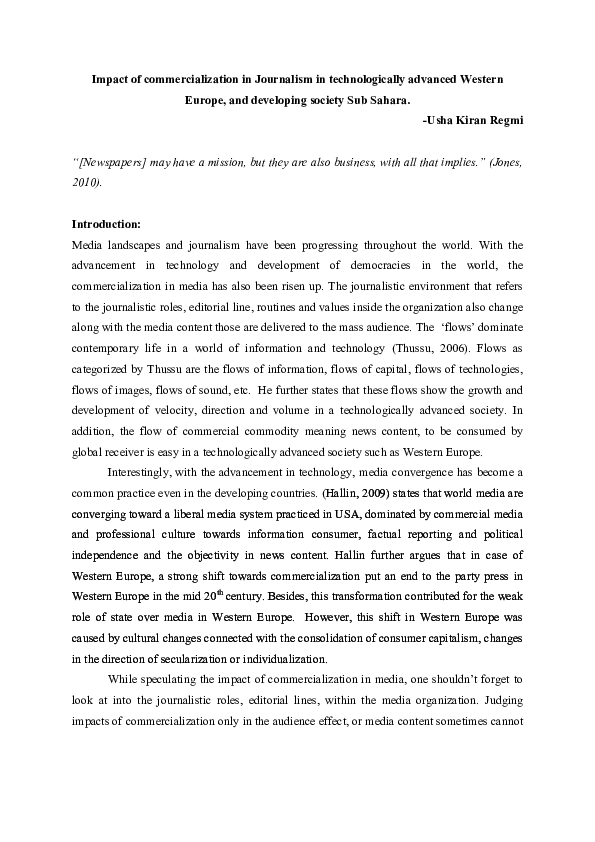 (PDF) Impact of commercialization in Journalism in technologically ...