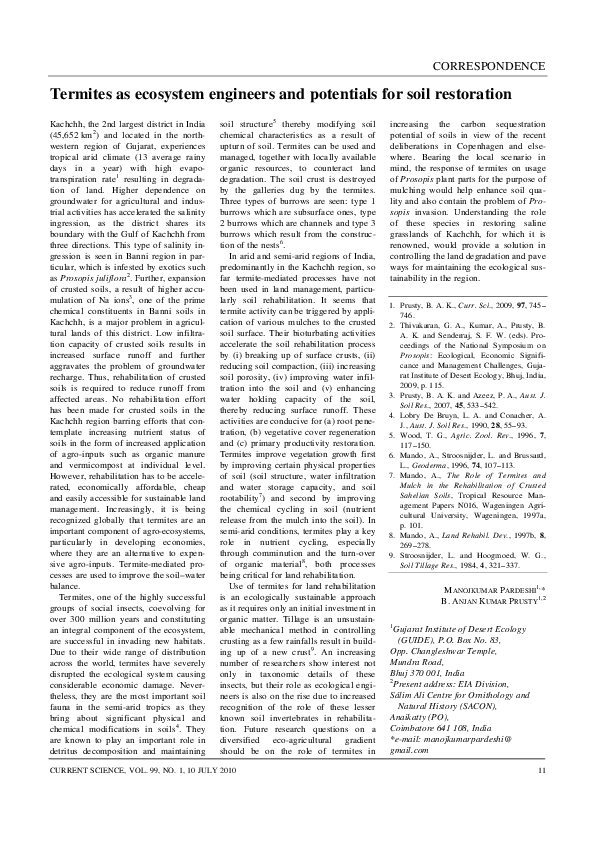 (PDF) Termites as ecosystem engineers and potentials for soil restoration