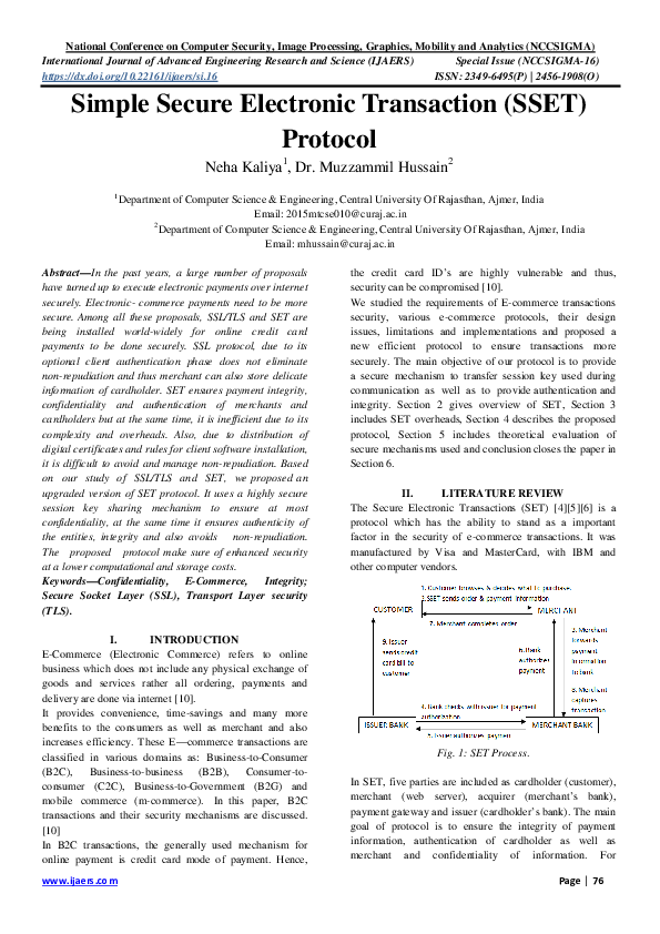 Pdf Simple Secure Electronic Transaction Sset Protocol