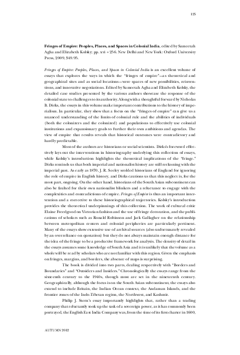 (PDF) Fringes of Empire: Peoples, Places, and Spaces in Colonial India ...