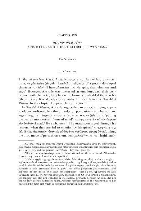 (PDF) Pathos Phaulon: Aristotle And The Rhetoric Of Phthonos