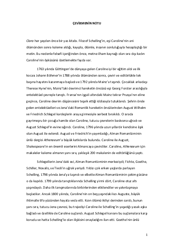 (DOC) Schelling'in Clara'sına Önsöz