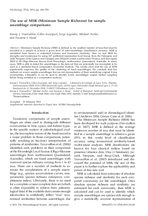 (PDF) The use of MSR (Minimum Sample Richness) for sample assemblage ...
