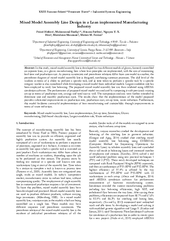 Pdf Mixed Model Assembly Line Design In A Lean