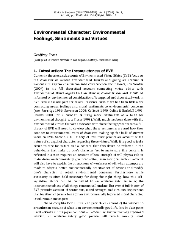 (PDF) Environmental Character: Environmental Feelings, Sentiments and ...