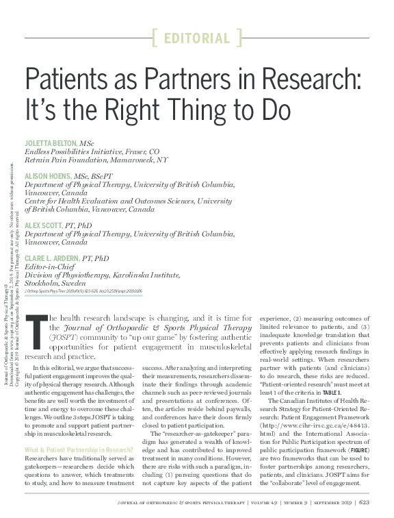(PDF) Patients as Partners in Research - It's the Right Thing To Do