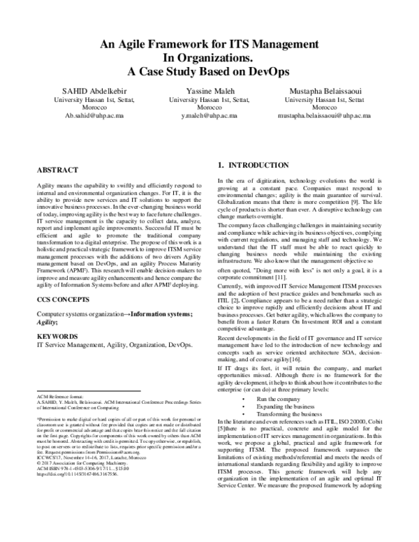 (PDF) An Agile Framework for ITS Management In Organizations. A Case ...