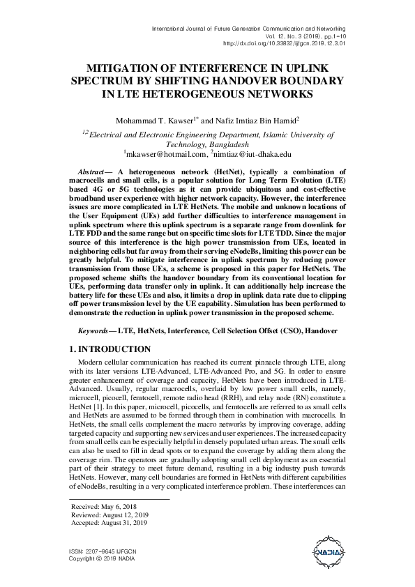 Pdf Mitigation Of Interference In Uplink Spectrum By Shifting Handover Boundary In Lte