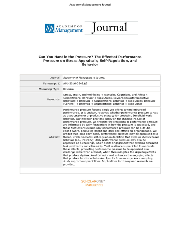 (PDF) Can You Handle the Pressure? The Effect of Performance Pressure ...