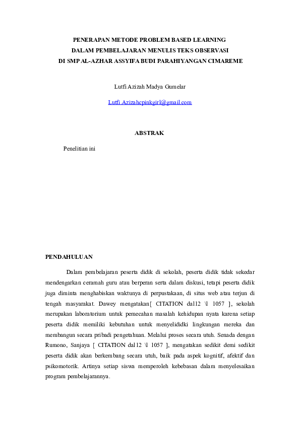 (DOC) PENERAPAN METODE PROBLEM BASED LEARNING (DOC) PENERAPAN METODE PROBLEM BASED LEARNING