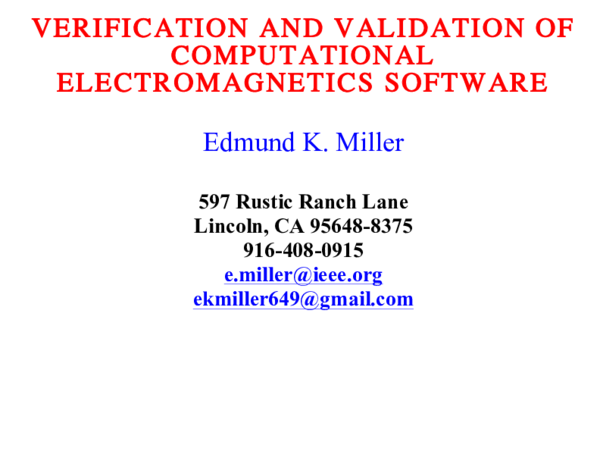 Pdf Dl Presentation Verification And Validation Of Computational Electromagnetics Software