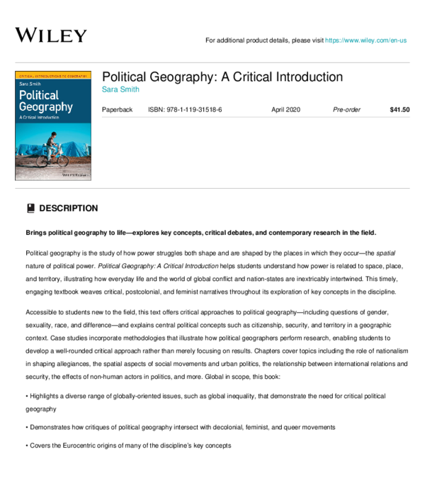 (PDF) Political Geography: A Critical Introduction