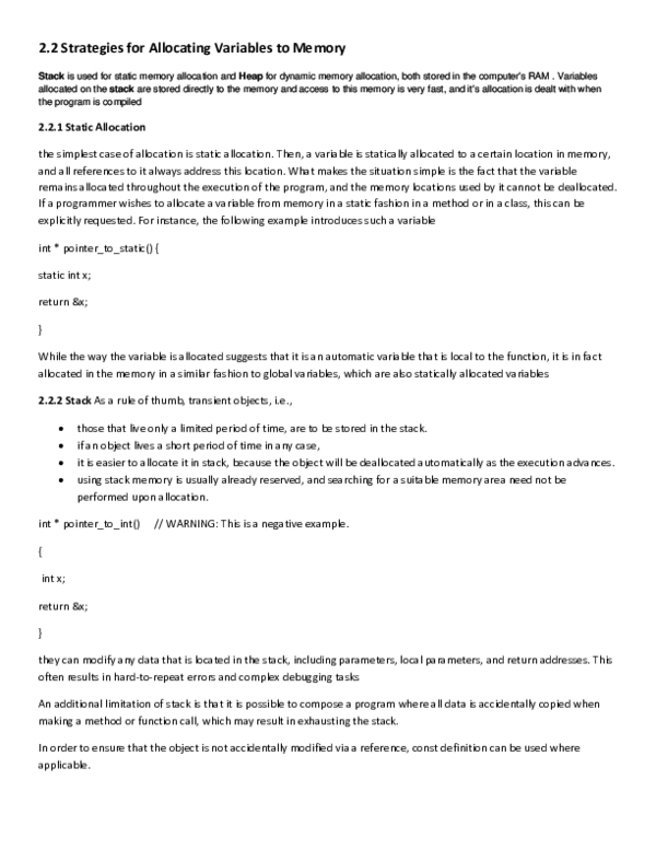 c struct stack allocation