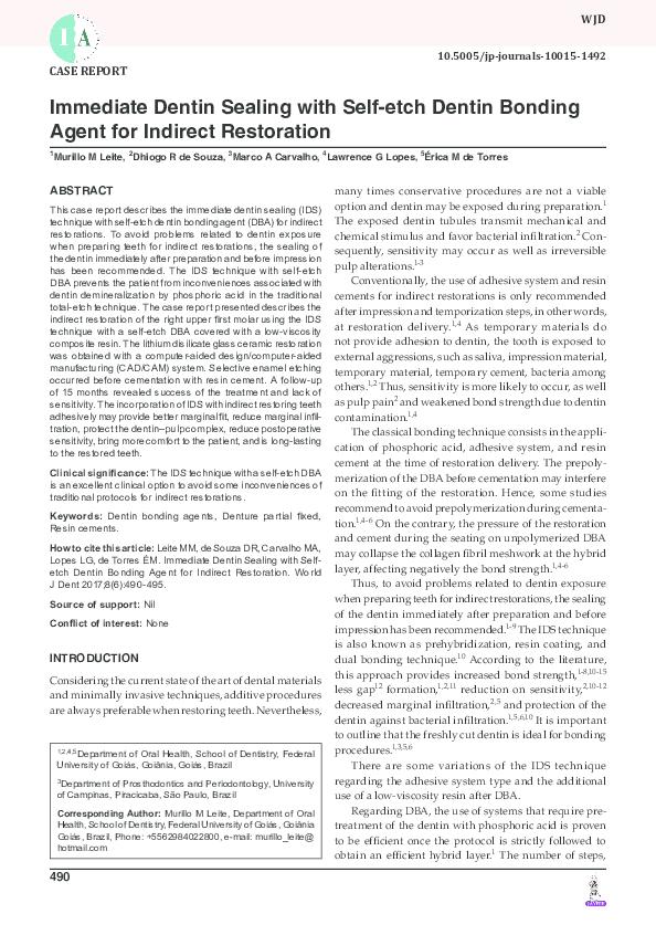 (PDF) Immediate Dentin Sealing with Self-etch Dentin Bonding Agent for ...