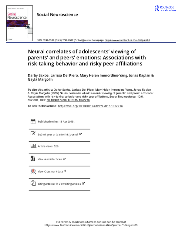 (PDF) Social Neuroscience Neural correlates of adolescents' viewing of ...