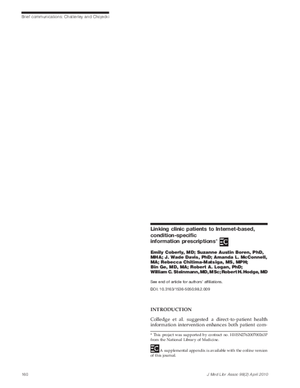 (PDF) Linking clinic patients to Internet-based, condition-specific ...