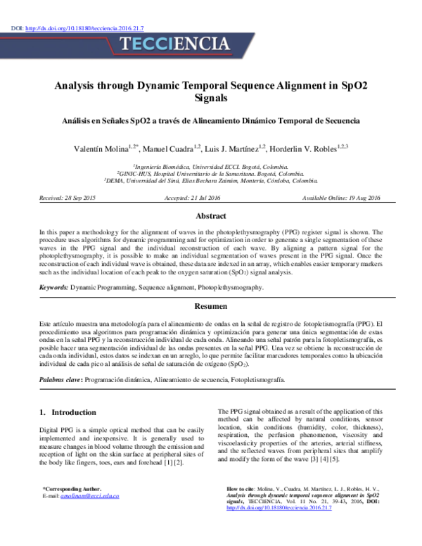 (PDF) Analysis through Dynamic Temporal Sequence Alignment in SpO2 Signals Análisis en Señales ...