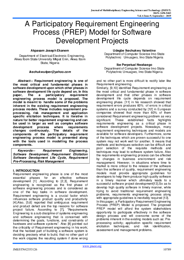(PDF) A Participatory Requirement Engineering Process (PREP) Model for ...