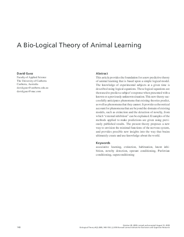 (PDF) A Bio-Logical Theory of Animal Learning
