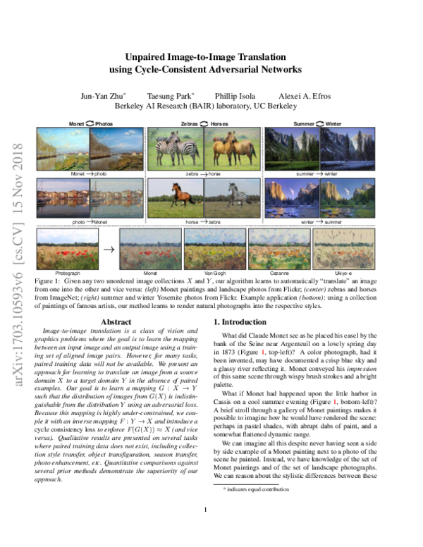 Pdf Unpaired Image To Image Translation Using Cycle Consistent Adversarial Networks