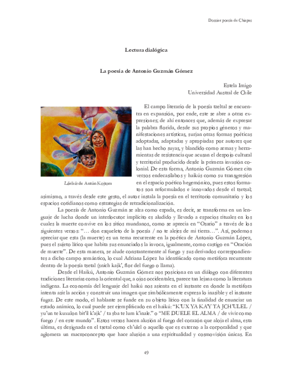 (PDF) Lectura dialógica: La poesía de Antonio Guzmán (Estela Imigo ...
