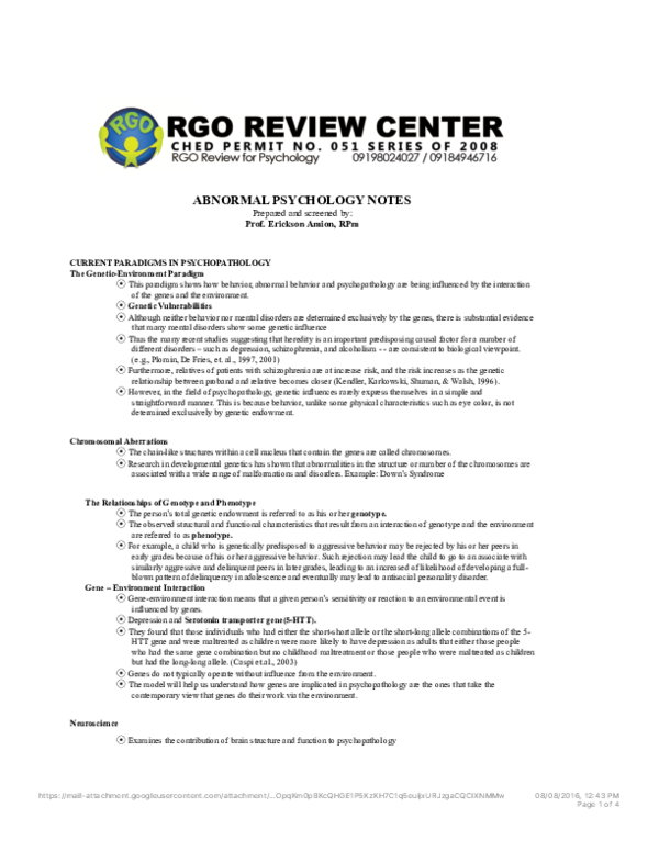 (PDF) ABNORMAL PSYCHOLOGY NOTES