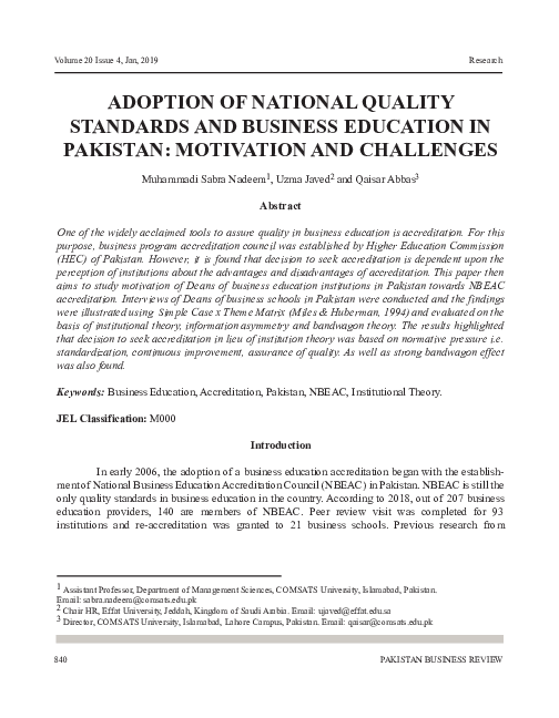 (PDF) ADOPTION OF NATIONAL QUALITY STANDARDS AND BUSINESS EDUCATION IN ...
