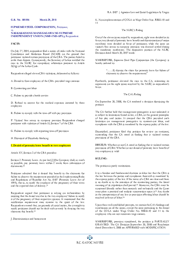 (DOC) Supreme Steel vs NMS-IND-APL - G.R. No. 185556 (RA 8187)