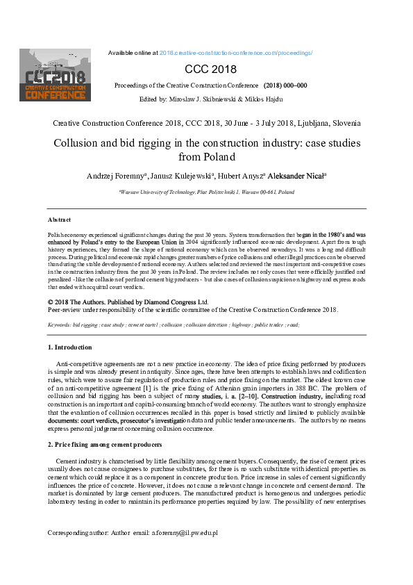 (PDF) Collusion and bid rigging in the construction industry: case ...