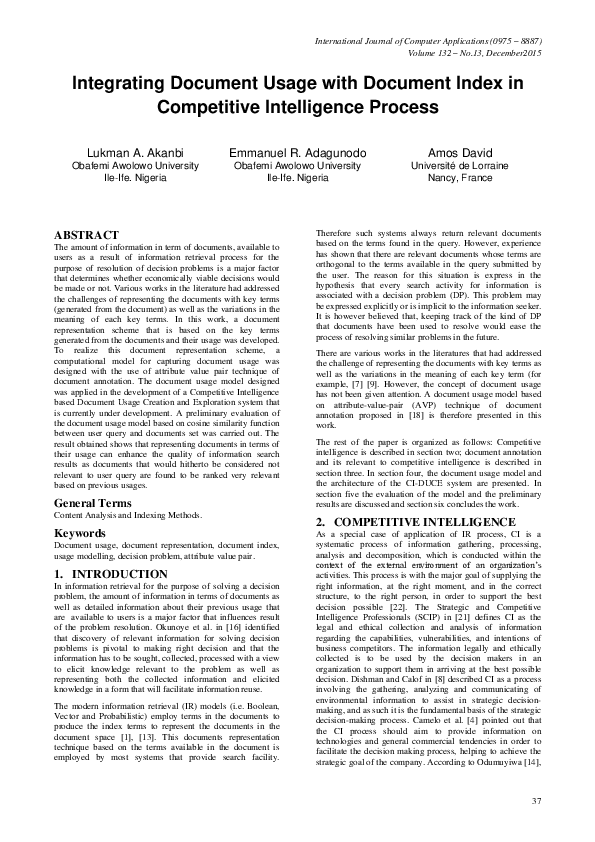 (PDF) Integrating Document Usage with Document Index in Competitive ...