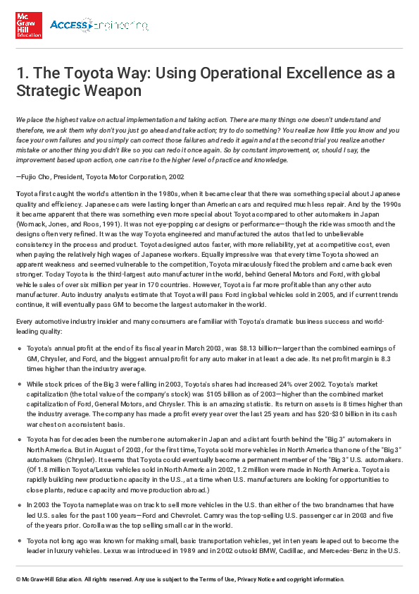 (PDF) The Toyota Way: Using Operational Excellence as a Strategic Weapon