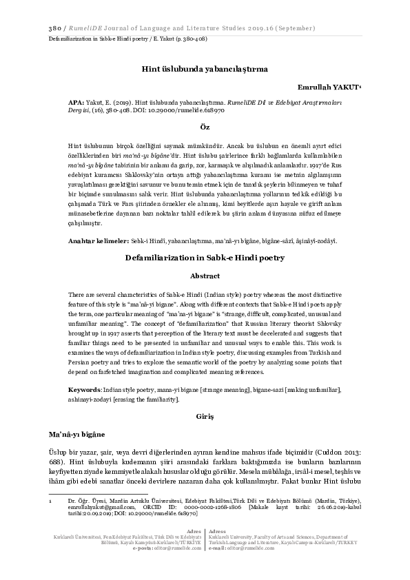 (PDF) Hint üslubunda yabancılaştırma [Defamiliarization in Sabk-e Hindi ...