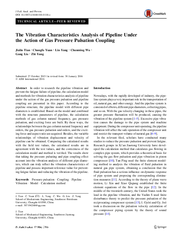 Pdf The Vibration Characteristics Analysis Of Pipeline Under The Action Of Gas Pressure