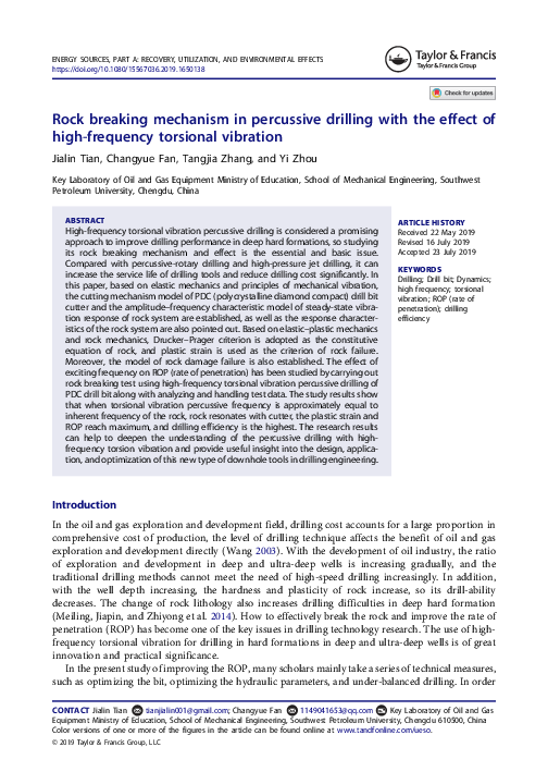 (PDF) Rock breaking mechanism in percussive drilling with the effect of ...