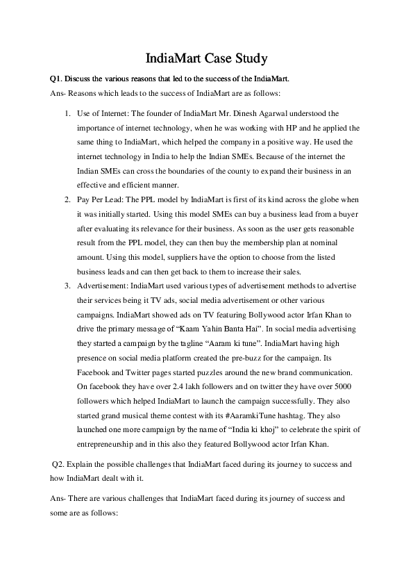 (DOC) IndiaMart Case Study