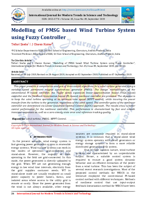 (PDF) Modelling of PMSG based Wind Turbine System using Fuzzy Controller