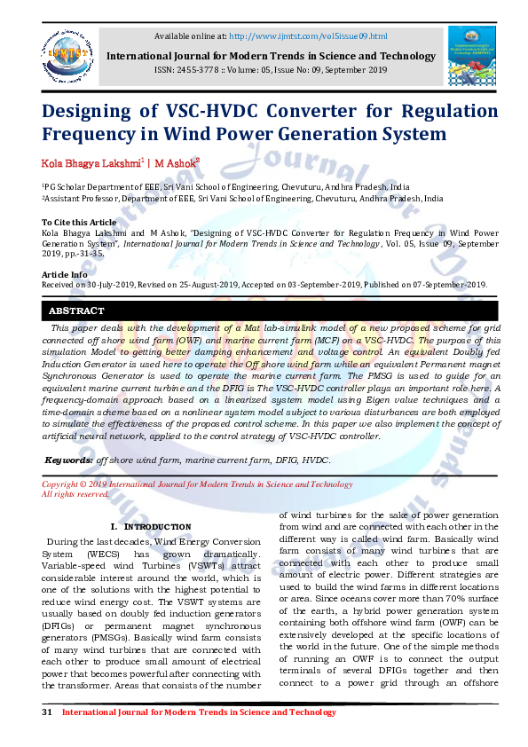 (PDF) Designing of VSC-HVDC Converter for Regulation Frequency in Wind ...