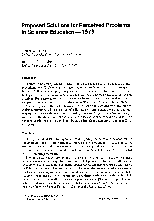 (PDF) Proposed solutions for perceived problems in science education—1979